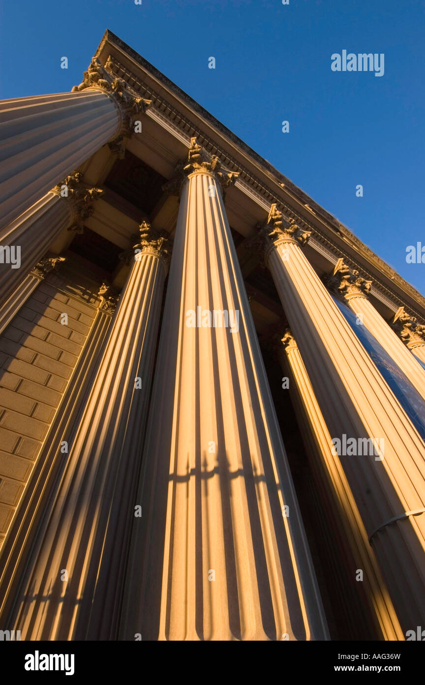 Upward view of columns at sunset at the National Archives Building ...