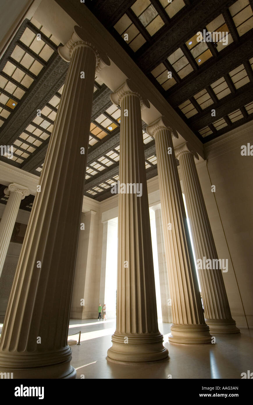 Upward view of interior columns of the Lincoln Memorial Washington DC ...