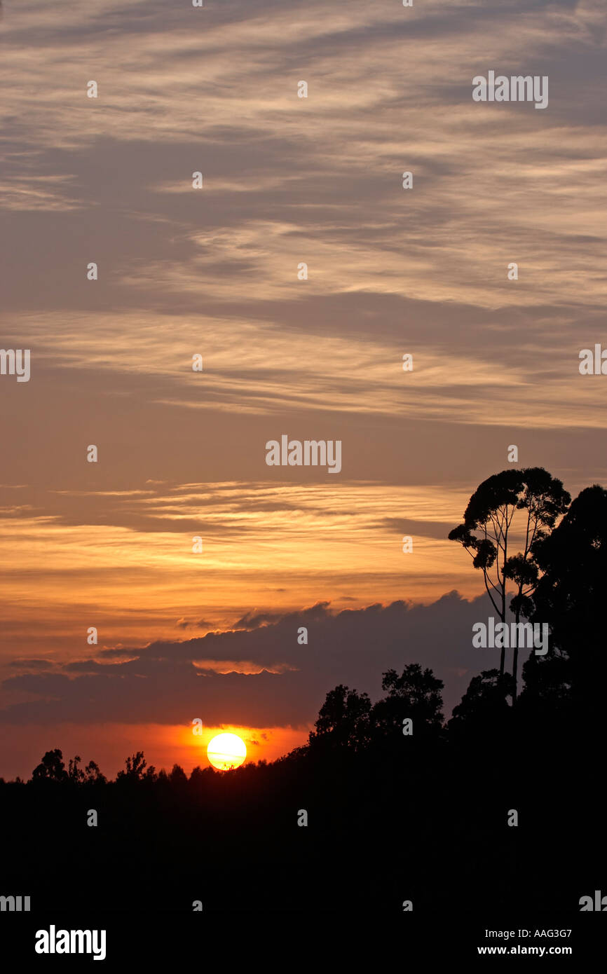 Sun setting in dramatic orange sunset in Entoto hills above Addis Ababa ...
