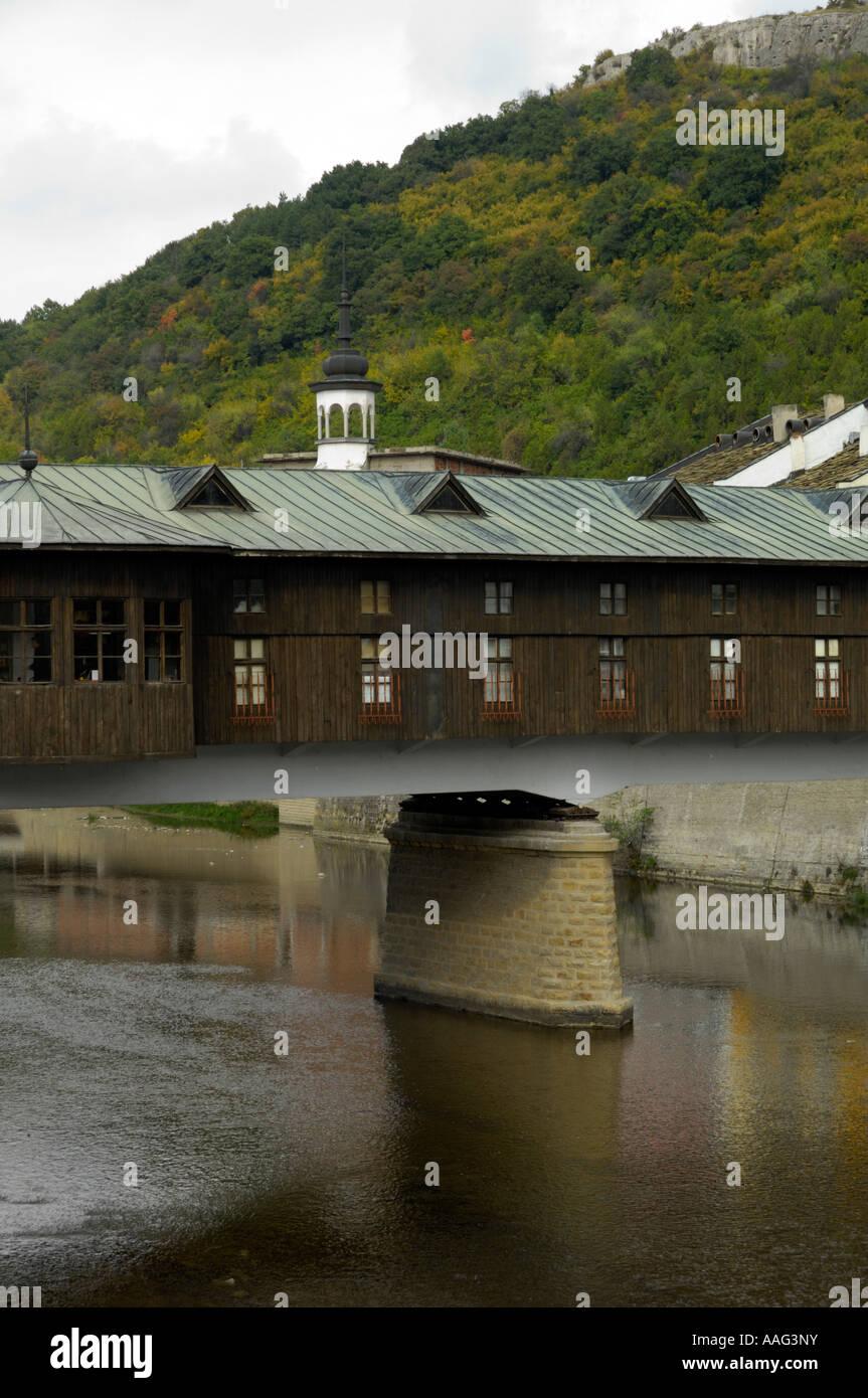 Restored covered bridge on river Osem Lovech Bulgaria East Europe Stock ...
