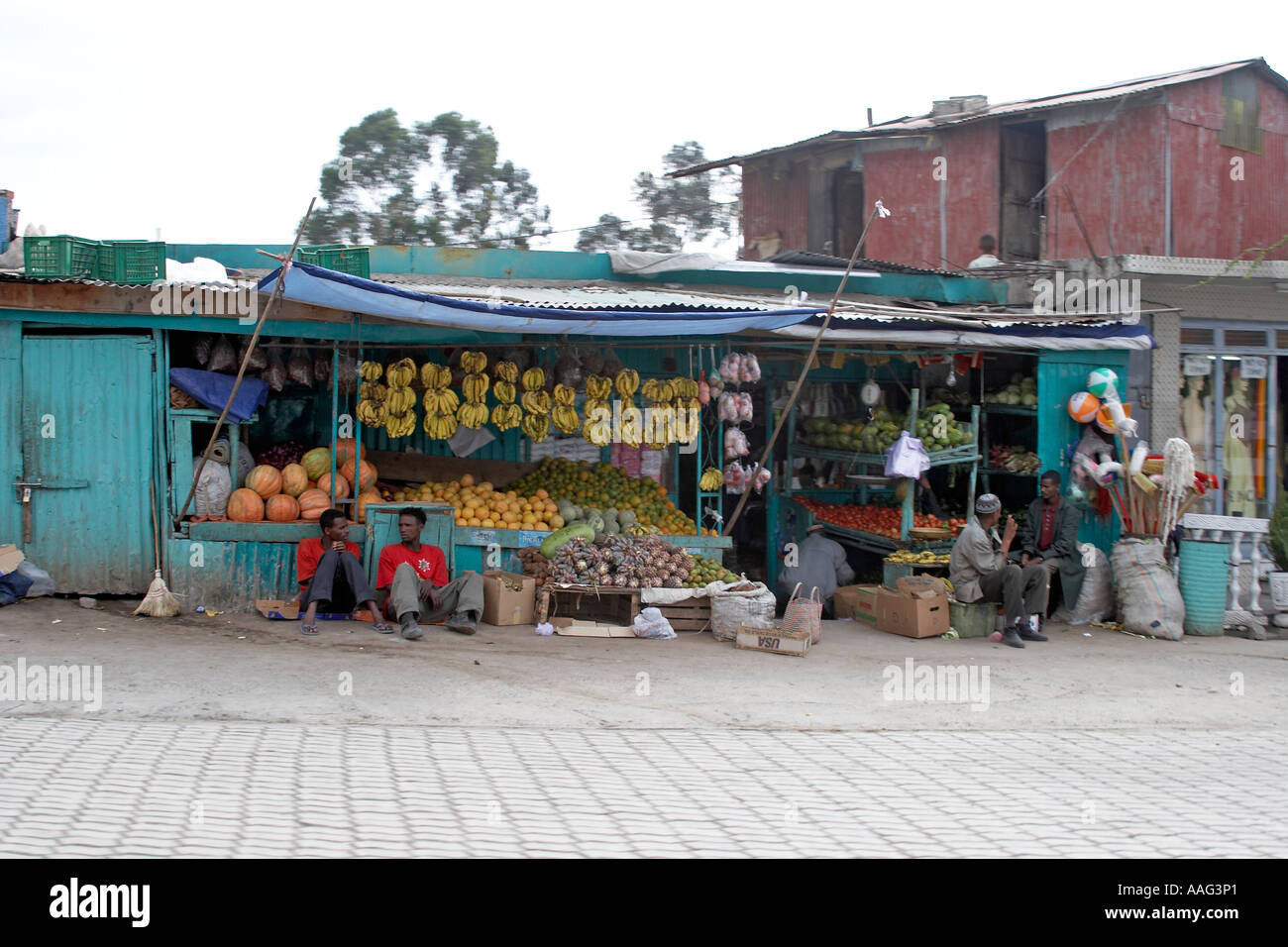 Streetside fruit and vegetable store or shop Addis Ababa Ethiopia ...
