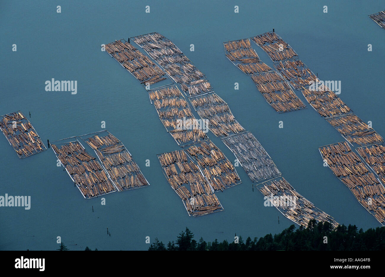 Log sorting yard and Squamish town Squamish River Estuary BC Canada ...
