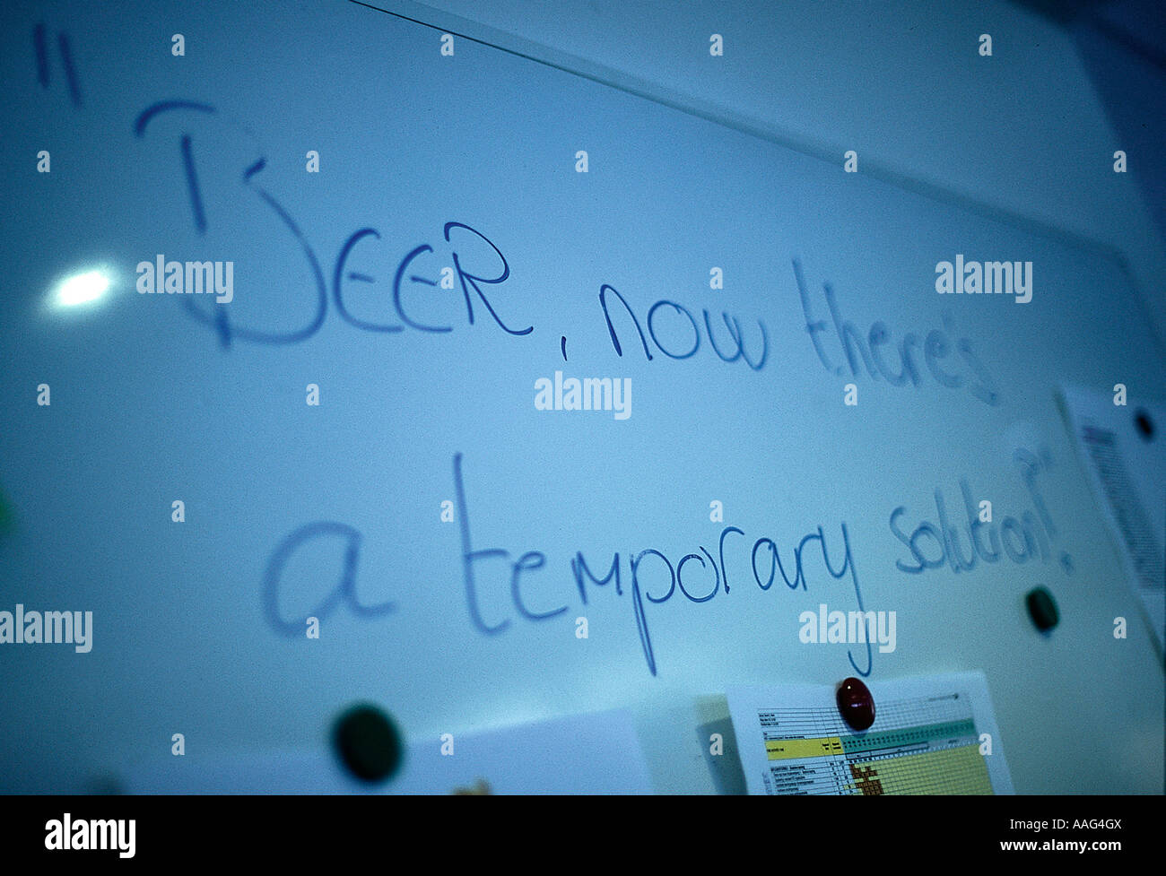 Picture of a white marker board with Beer now there s a temporary ...