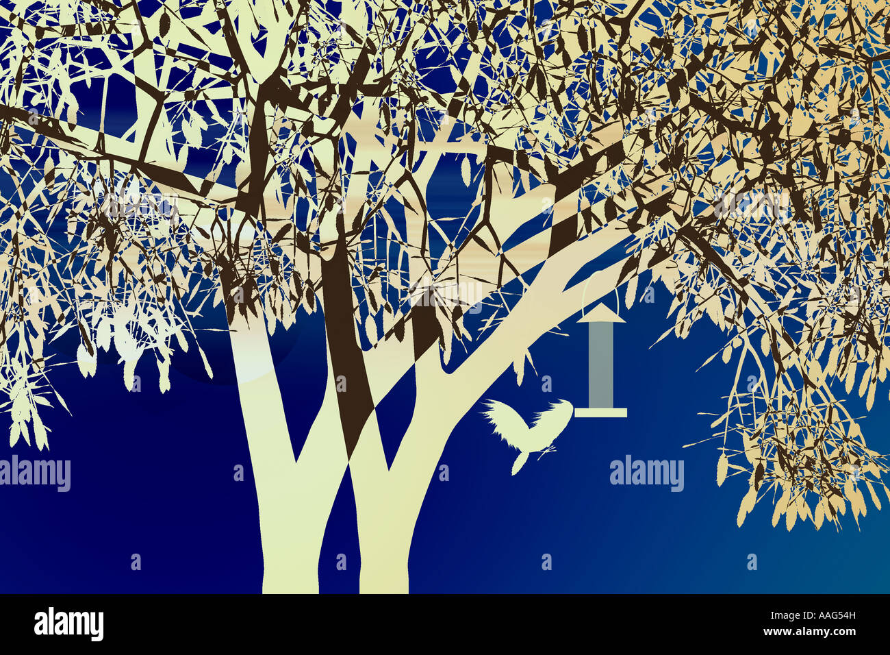 Abstract tree with bird Stock Photo - Alamy