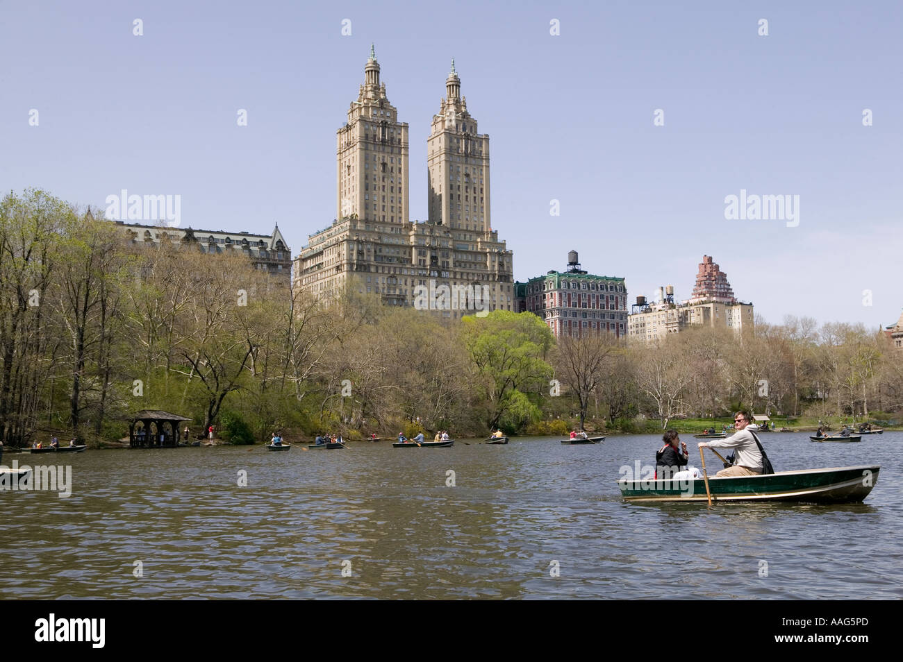 View of the Lake from Cherry Hill in Central Park in New York City on a ...