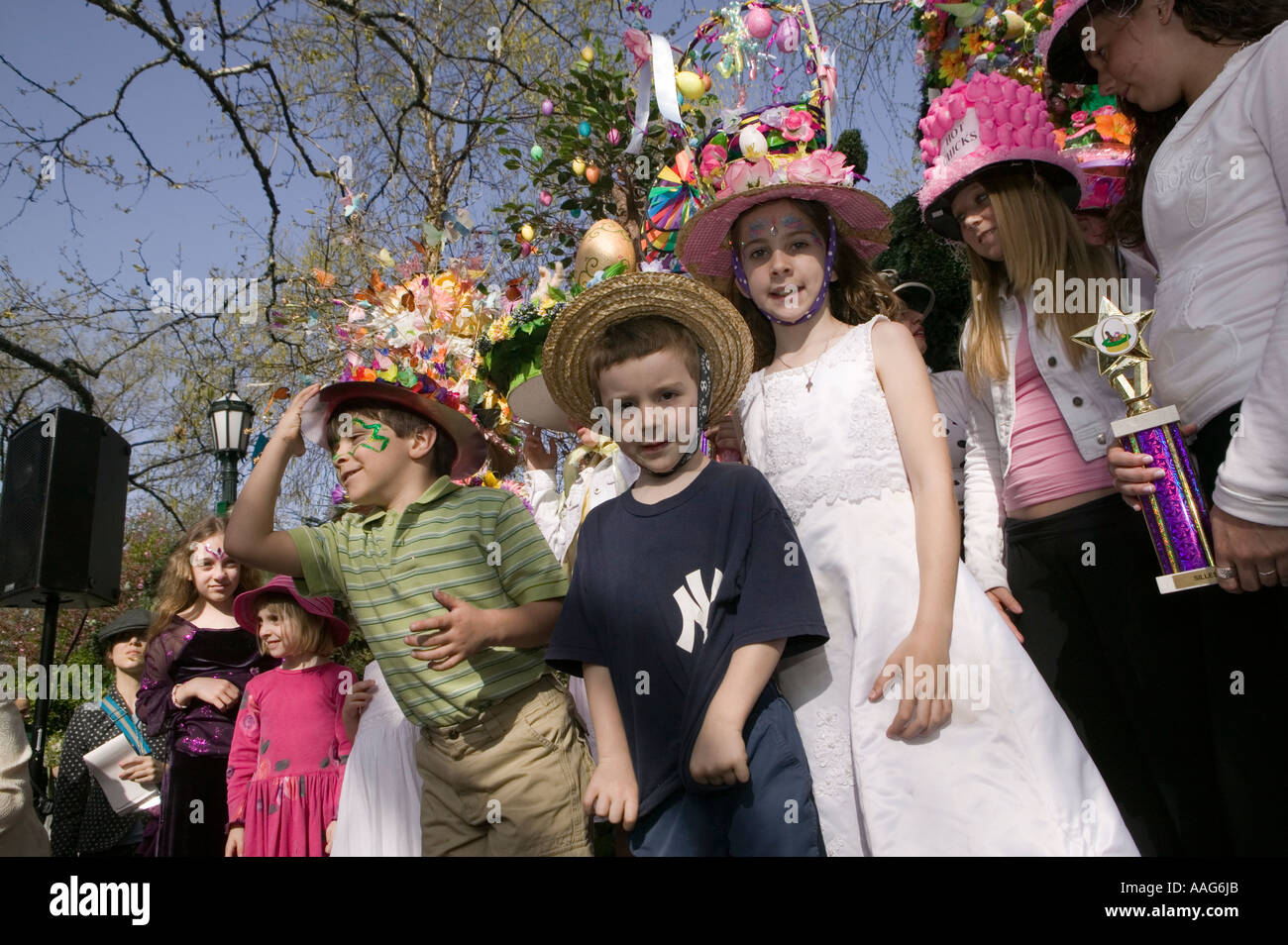 Contestant in the Easter Bonnet contest at the Tavern on the Park in ...
