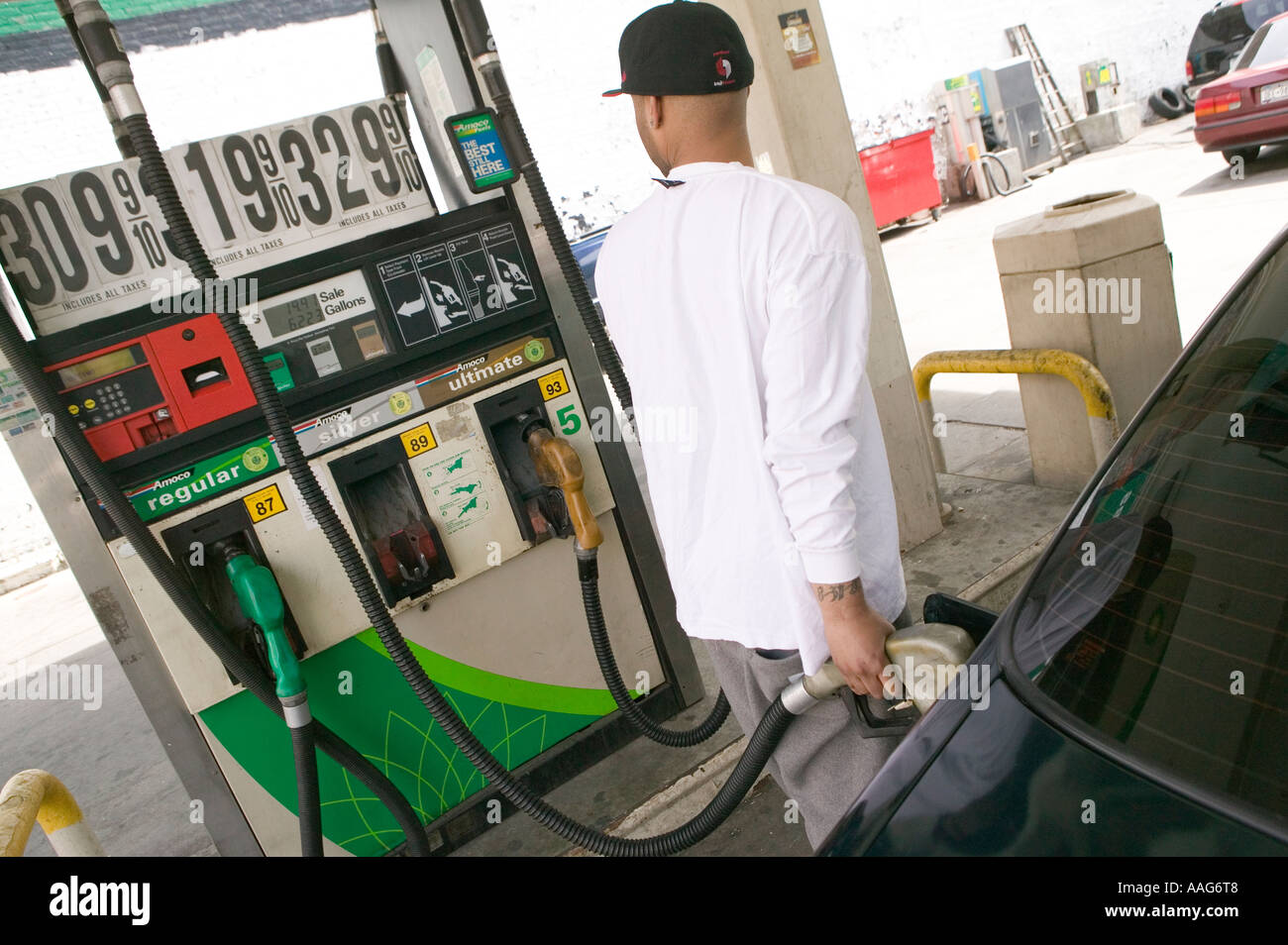 Filling up the car at a gas station in Harlem New York City USA April ...