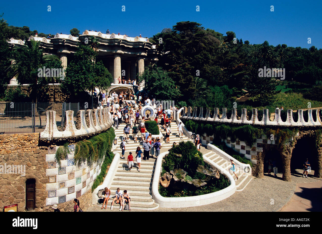 Entrance steps Park Guell A Gaudi Barcelona Catalonia Spain Stock Photo ...