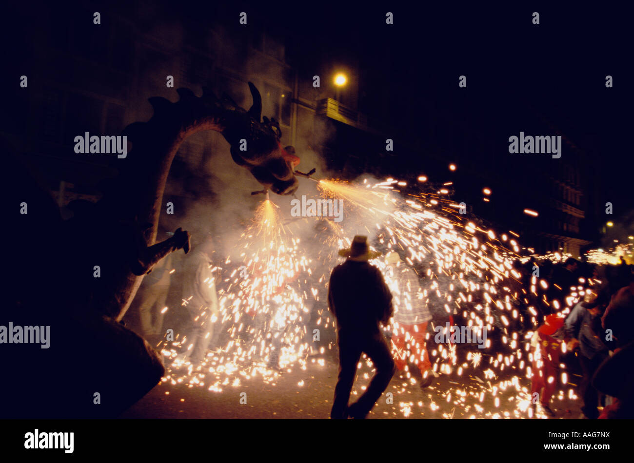 Drac dragon at the Correfoc Fireworks Parade Festa de la Merce ...
