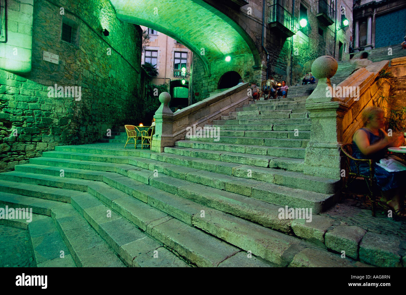 Stairs in old Jewish quarter El Call Girona Costa Brava Catalonia Spain ...