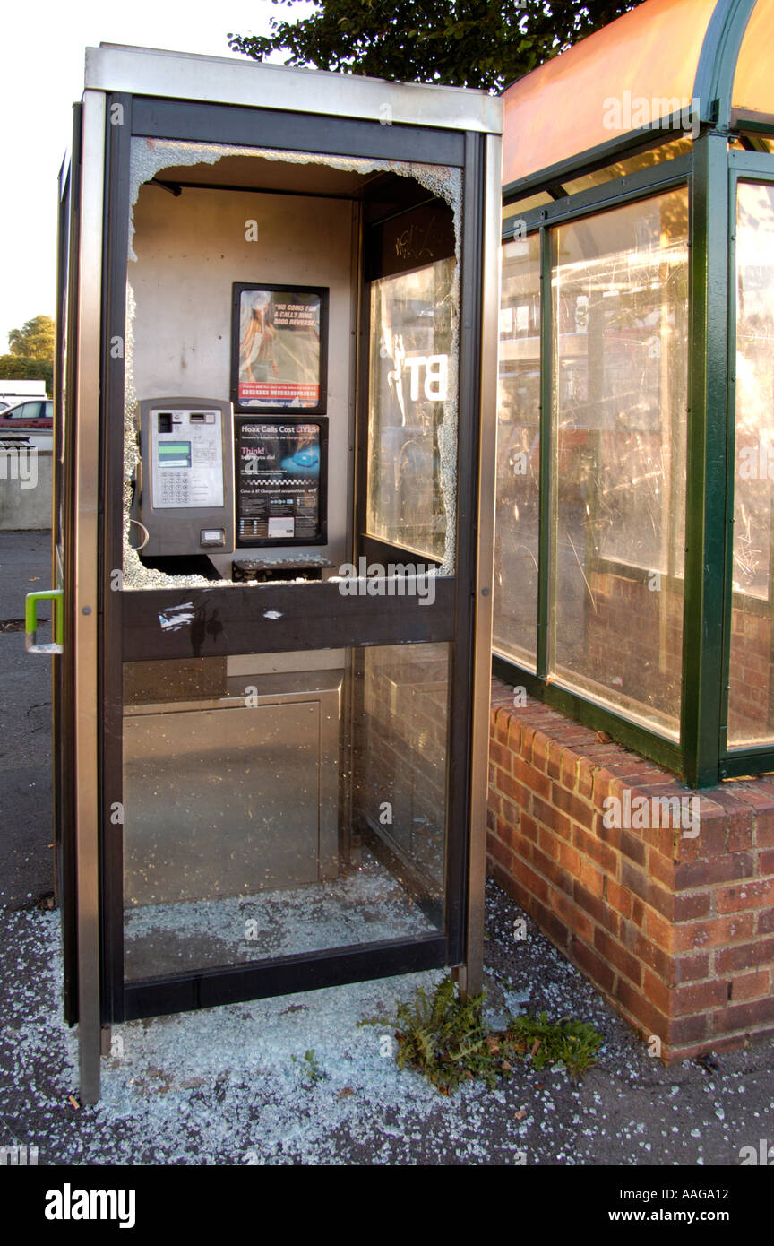 Vandalise british telecom phone box Stock Photo - Alamy