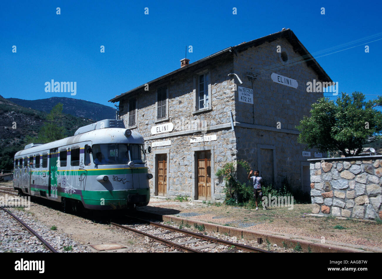 Narrow gauge railway Arbatax Mandas at station Ogliastra Sardinia Italy ...
