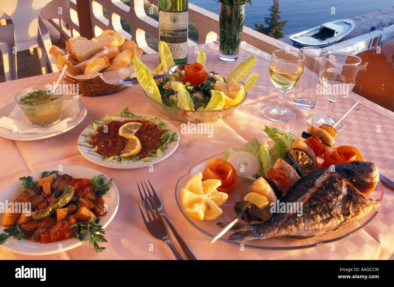 Fish platter served in a restaurant Kas Lycian Coast Turkey Stock Photo ...