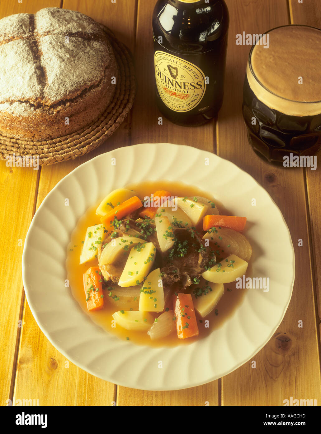 Irish Stew with Guinness and soda bread Traditional British Food Stock ...