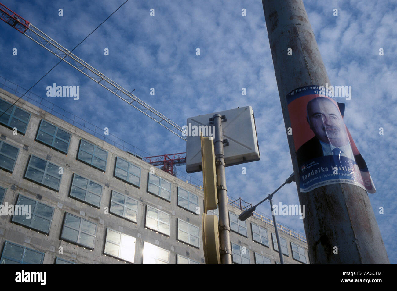 Office building and pole with election poster, Budapest, Hungary Stock ...