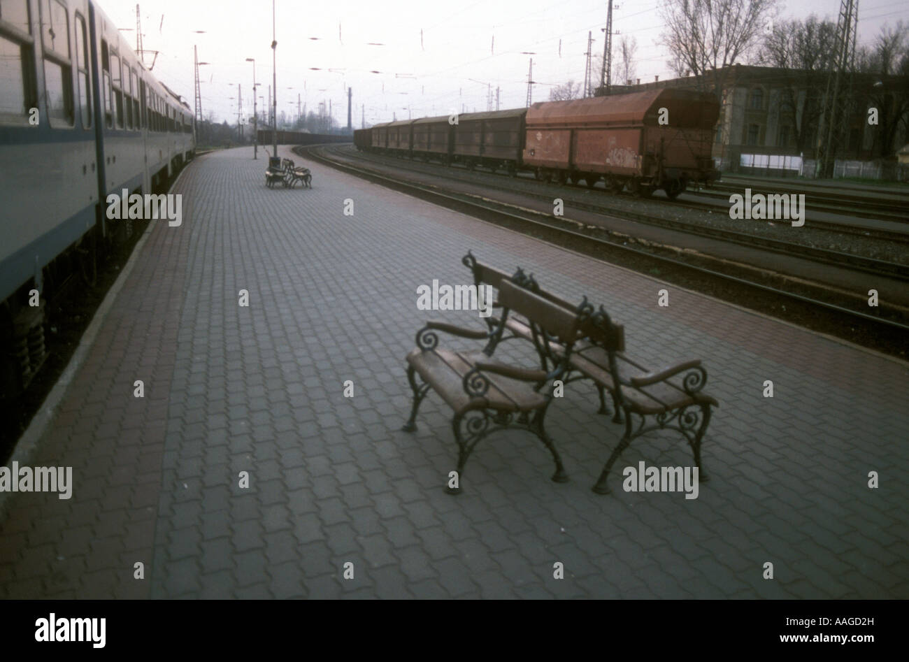 Deserted platform at the train station, Vac, Hungary Stock Photo - Alamy