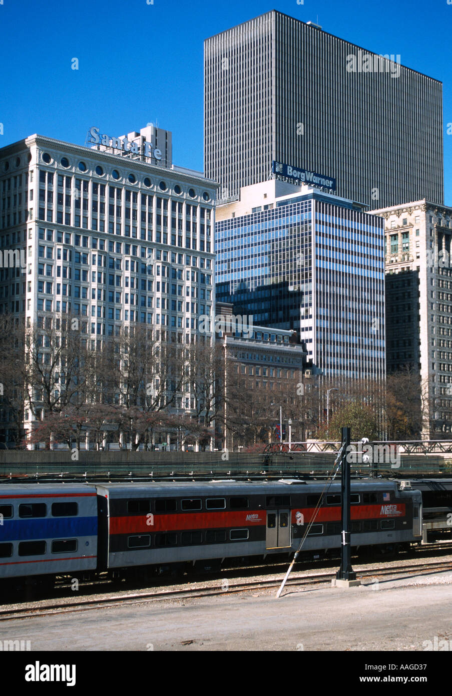 TRANSPORTATION Chicago Illinois Commuter train east of Michigan Avenue ...