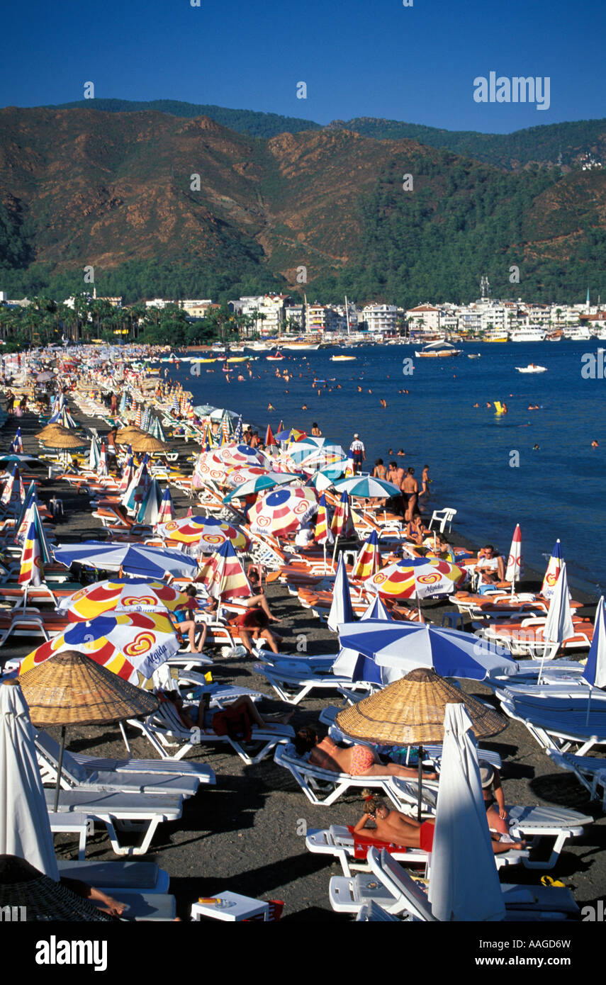 View over crowded beach Marmaris Mugla Turkey Stock Photo - Alamy