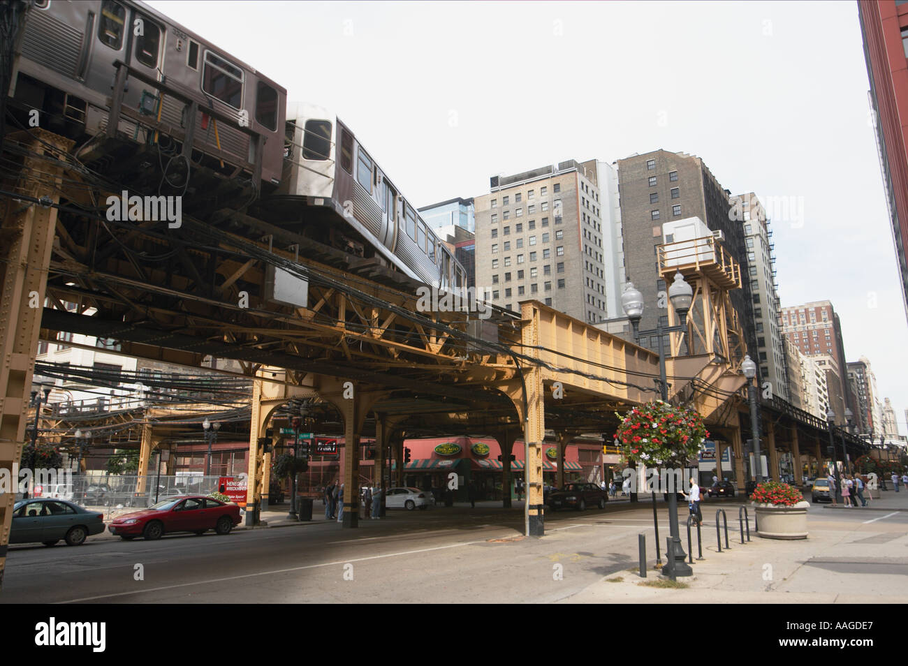TRANSPORTATION Chicago Illinois El train on elevated tracks Wabash ...