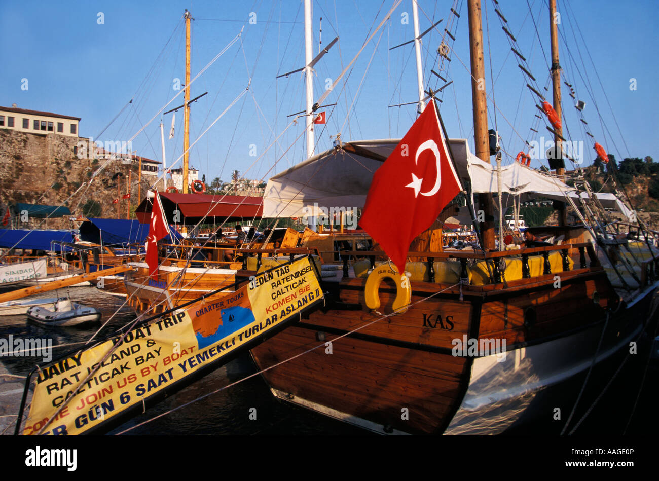 Excursion boat in harbour Antalya Antalya Turkish Riviera Turkey Stock ...