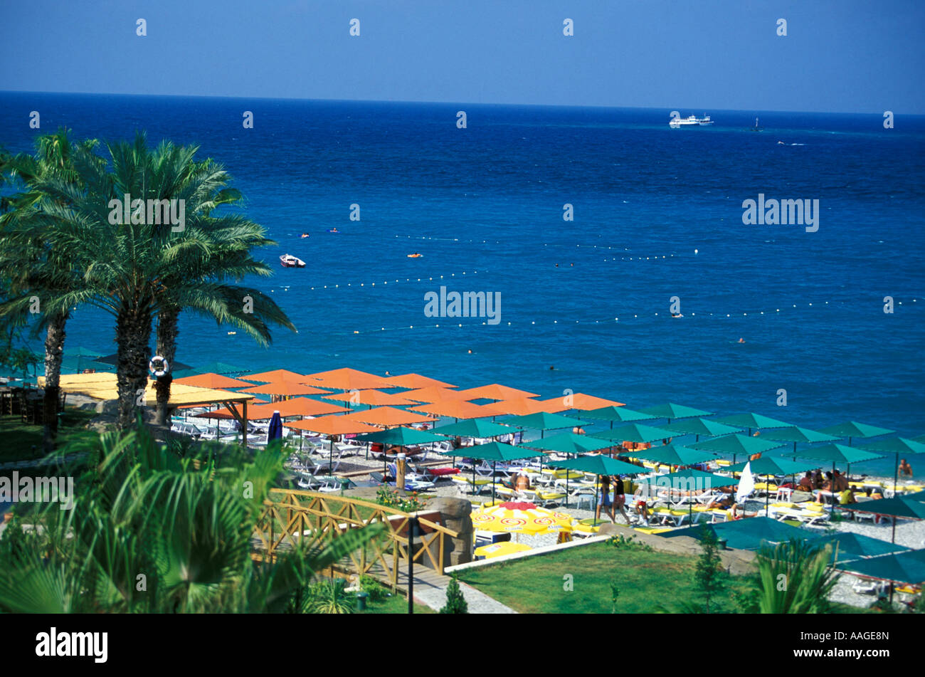 View on main beach Kemer Antalya Turkish Riviera Turkey Stock Photo - Alamy