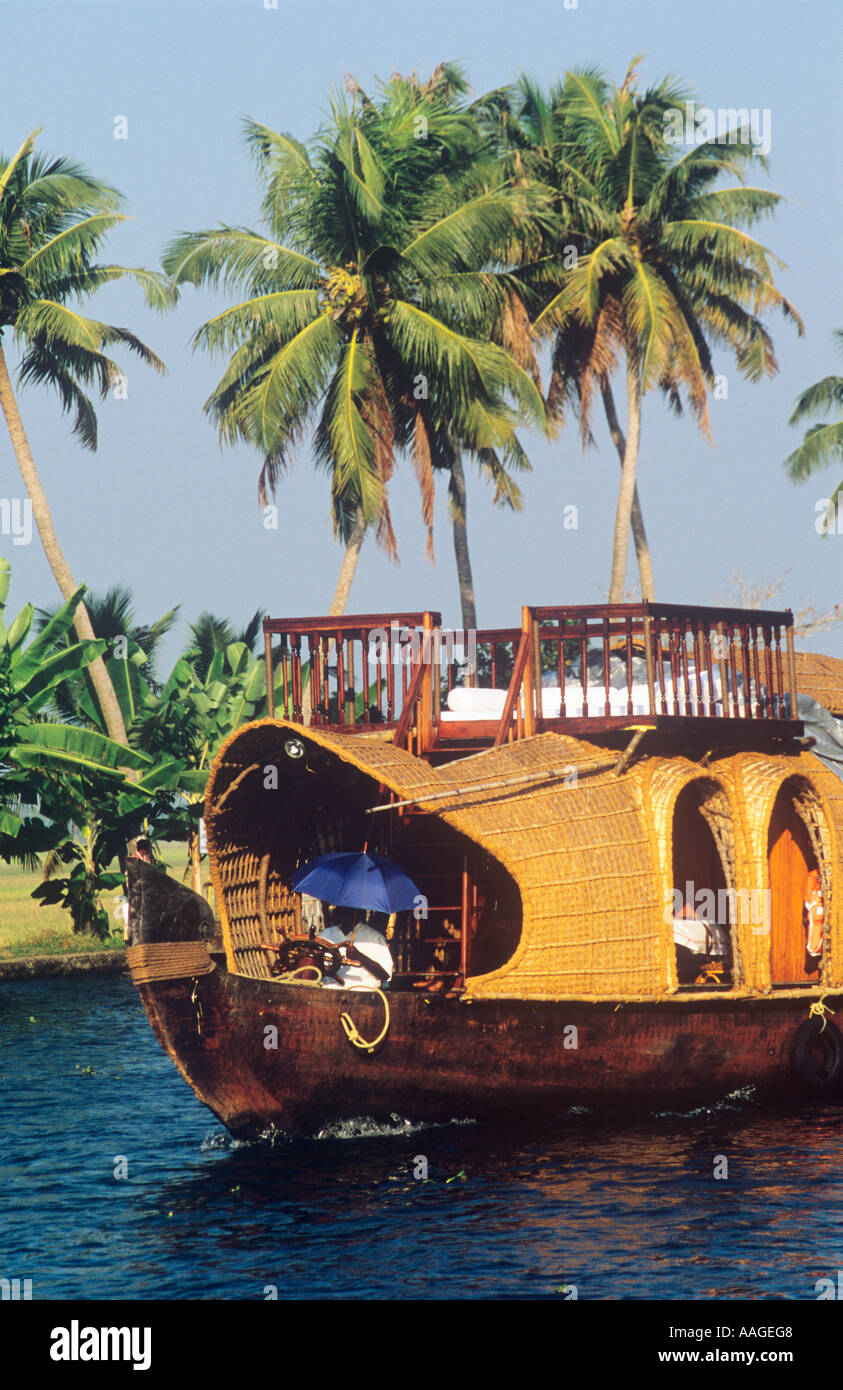 Rice boat Kerala Backwaters India Stock Photo - Alamy