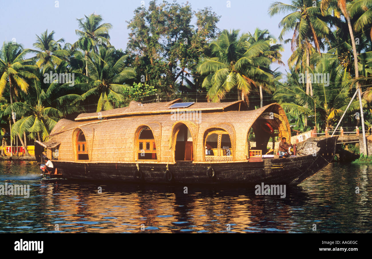 Rice boat Kerala Backwaters India Stock Photo - Alamy