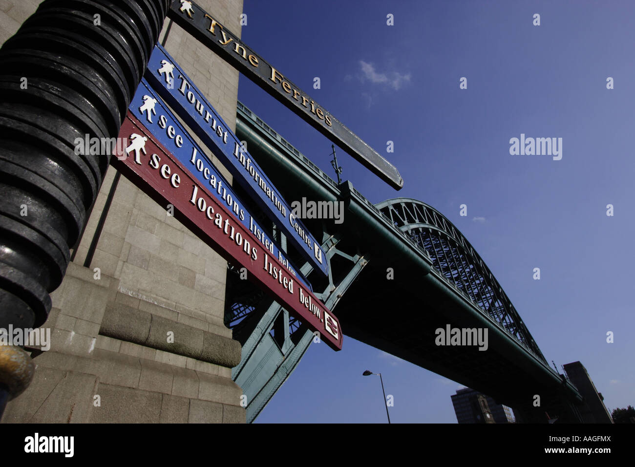 Tyne Bridge and signpost Stock Photo - Alamy