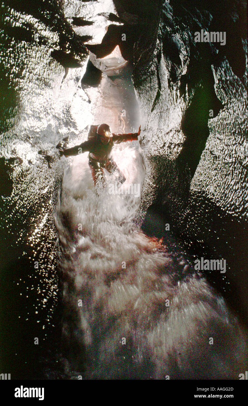 Female caver in an underground stream South Wales UK Stock Photo - Alamy