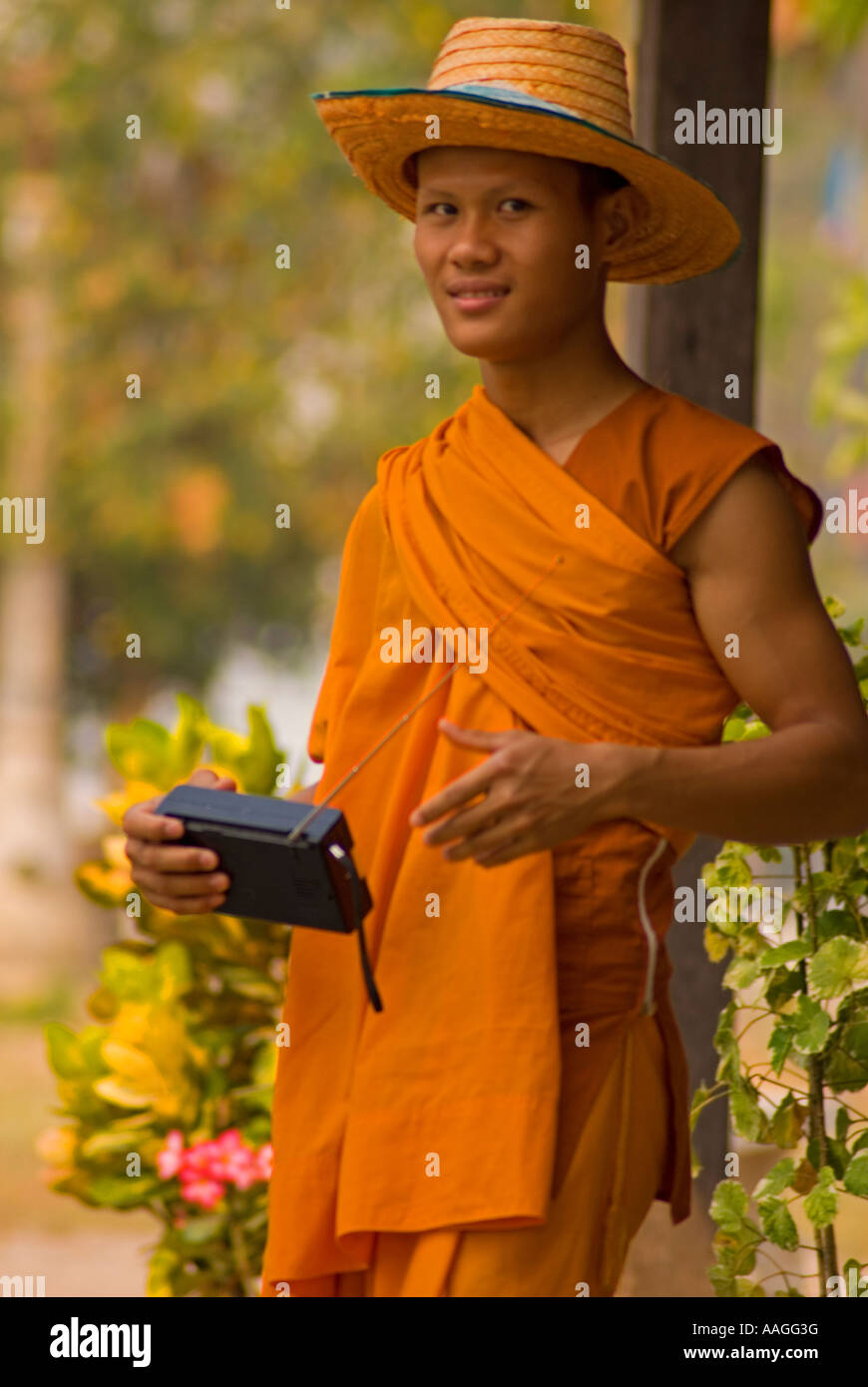 Buddhist Monk with radio Sukhothai Historical Park North Thailand South ...