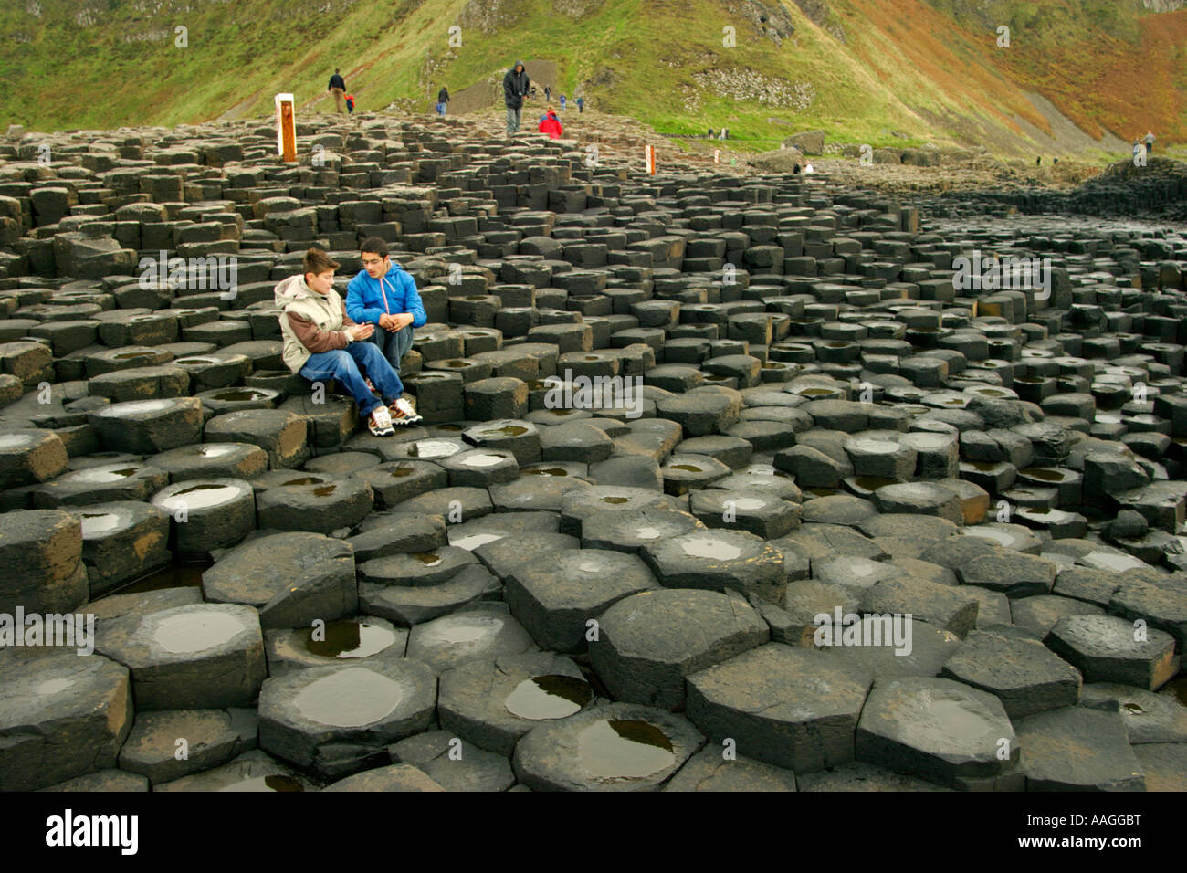 basalt pillars at Giants Causeway in County Antrim in Northern Ireland ...