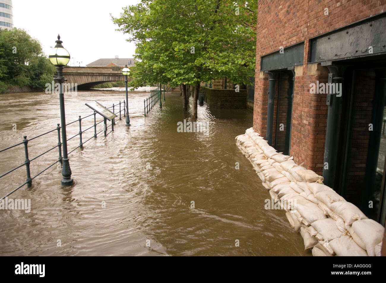 25 June 2007 Flooded River Aire tow path and sandbagged offices at ...
