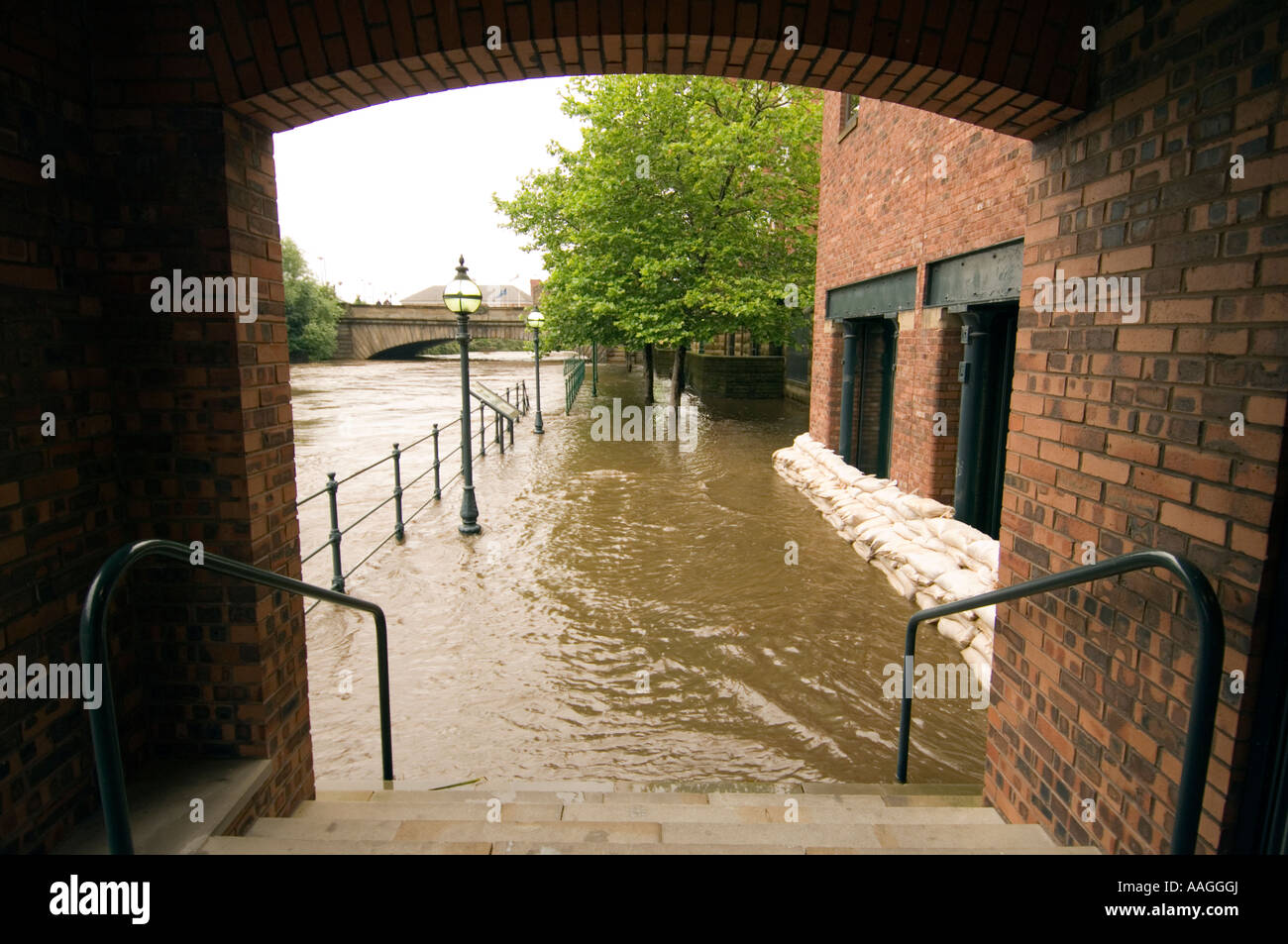 25 June 2007 Flooded River Aire tow path and sandbagged offices at ...