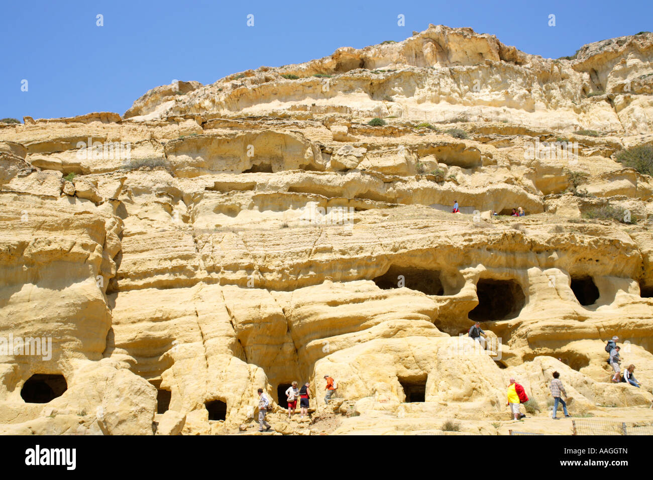 limestone caves near Matala on the Greek Island of Crete Stock Photo ...