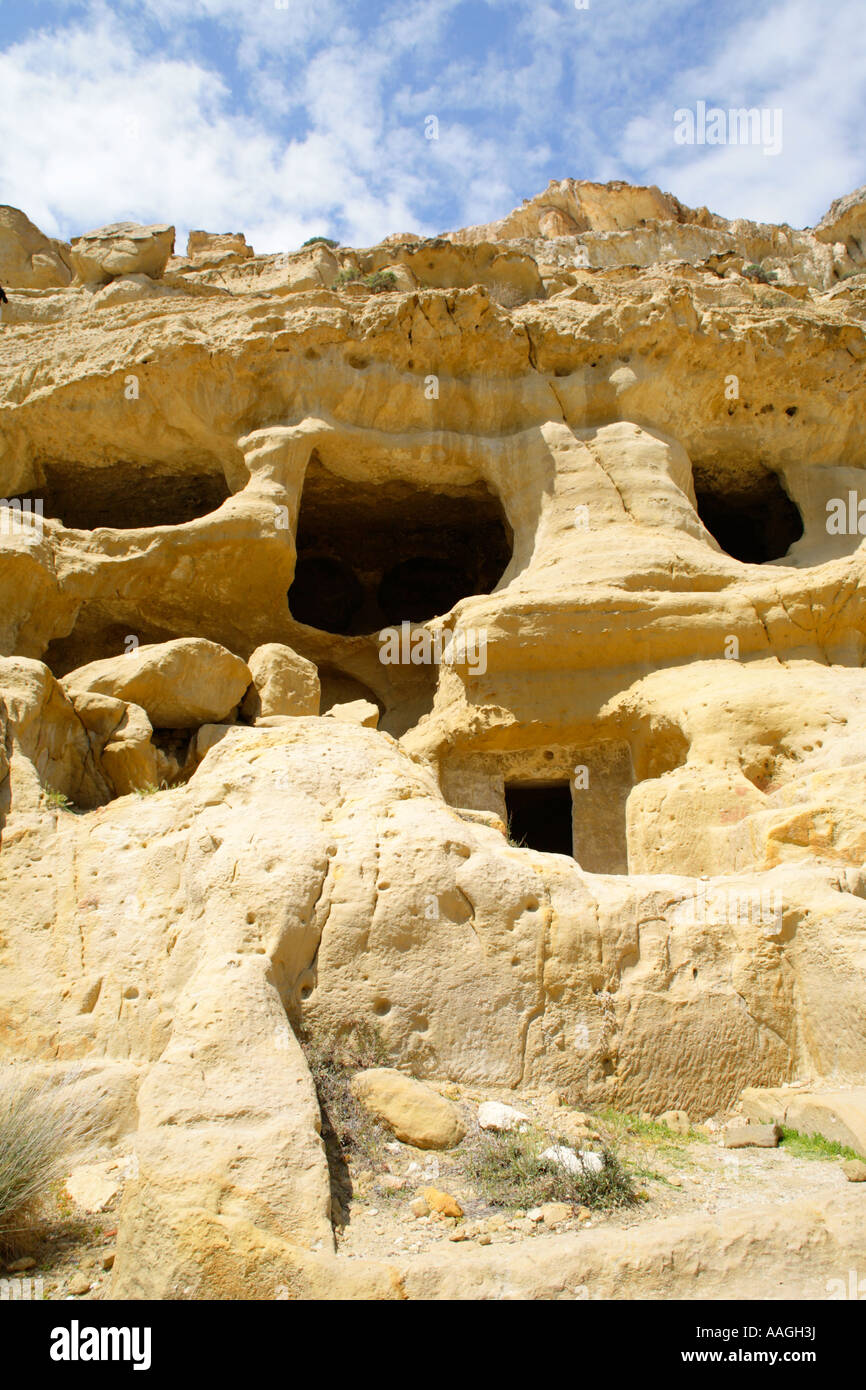 limestone caves near Matala on the Greek Island of Crete Stock Photo ...