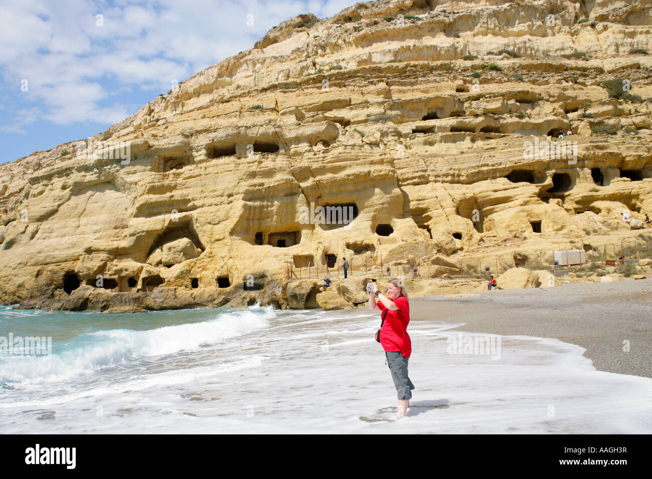 limestone caves near Matala on the Greek Island of Crete Stock Photo ...