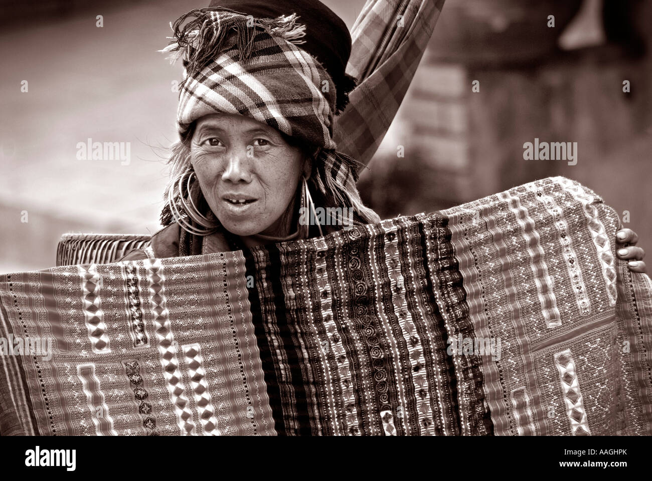 Hill tribe person selling textiles Sapa Vietnam South East Asia Stock ...