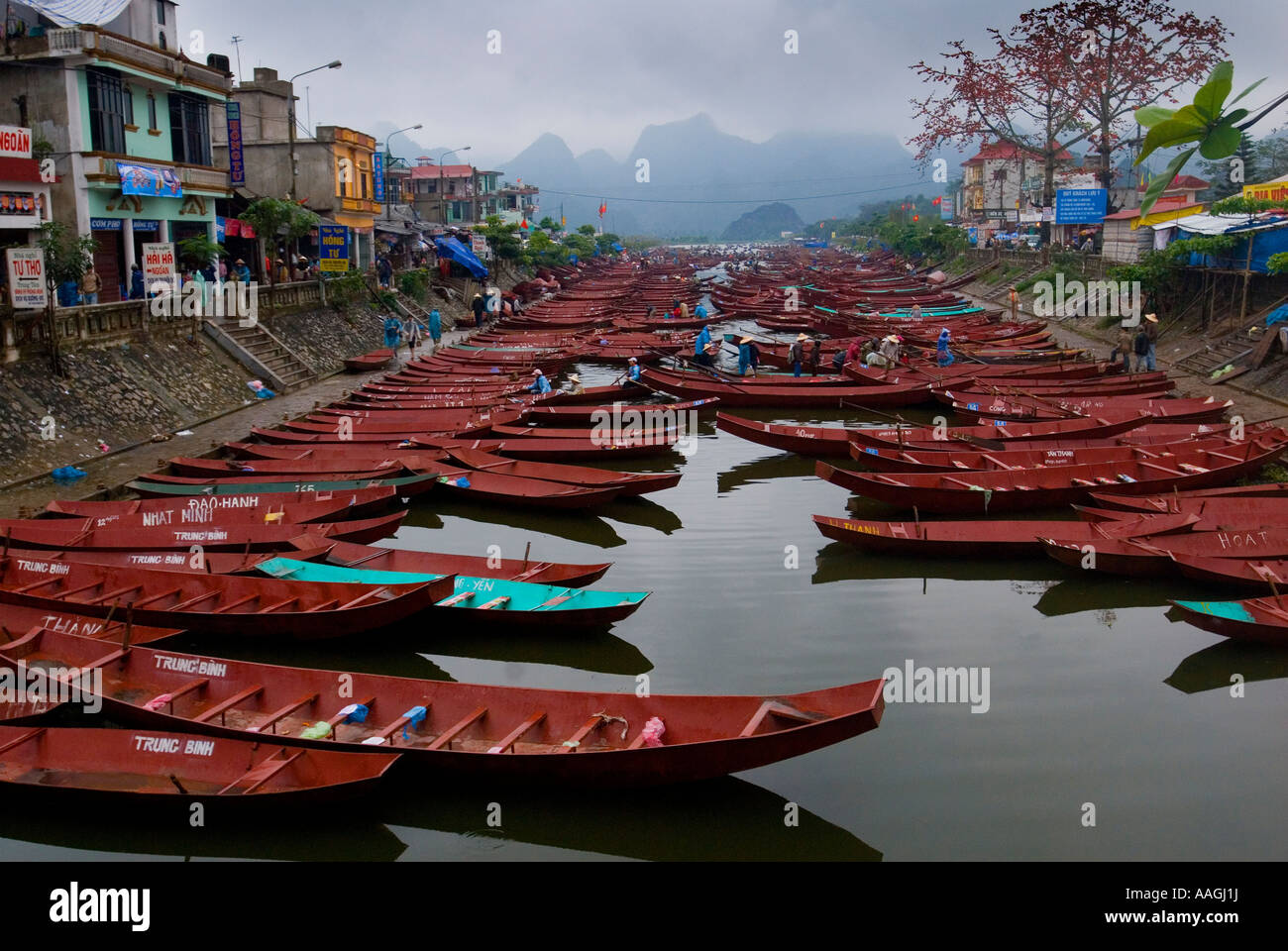 Boats at wharf Perfume Pagoda Hanoi Vietnam South East Asia Stock Photo ...