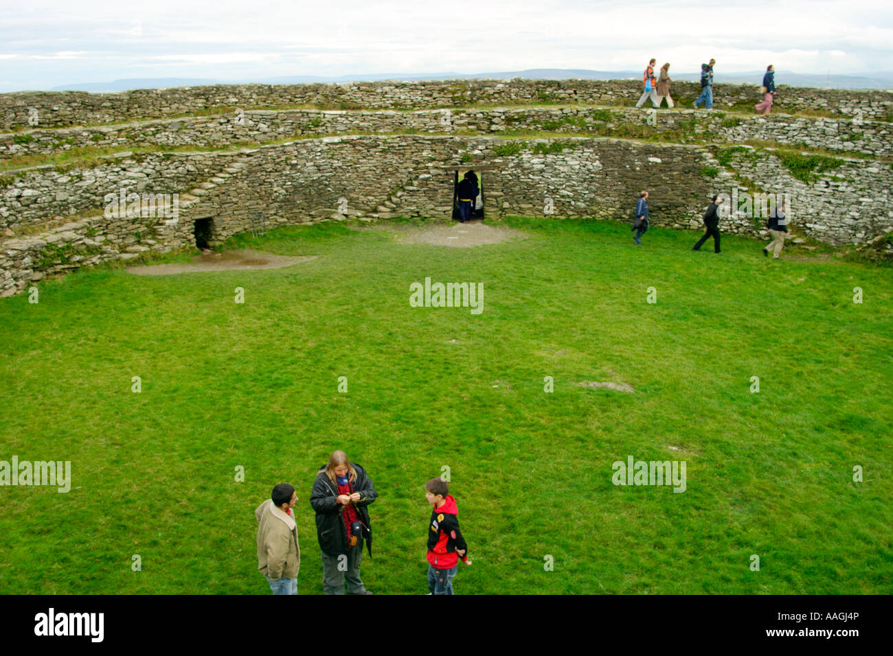 people visiting the old Celtic fort Grianan of Aileach in County ...
