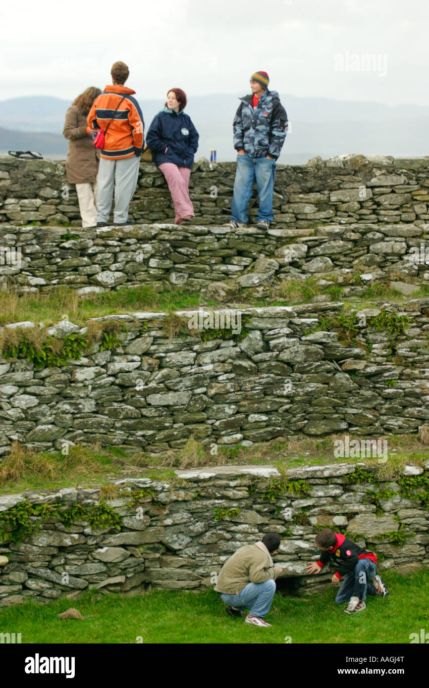 people visiting the old Celtic fort Grianan of Aileach in County ...