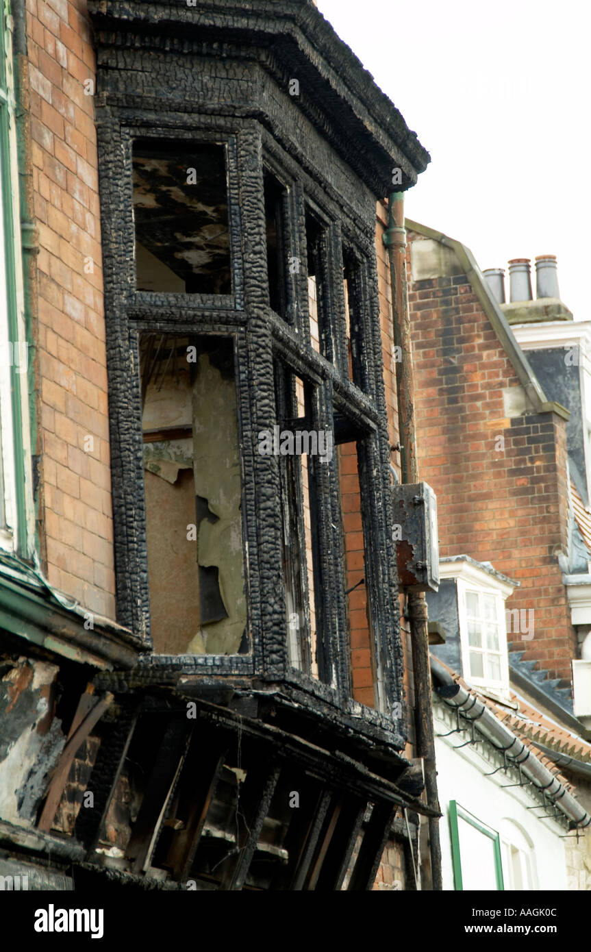 fire damaged building ash charred remains shell smoke burned out burnt ...