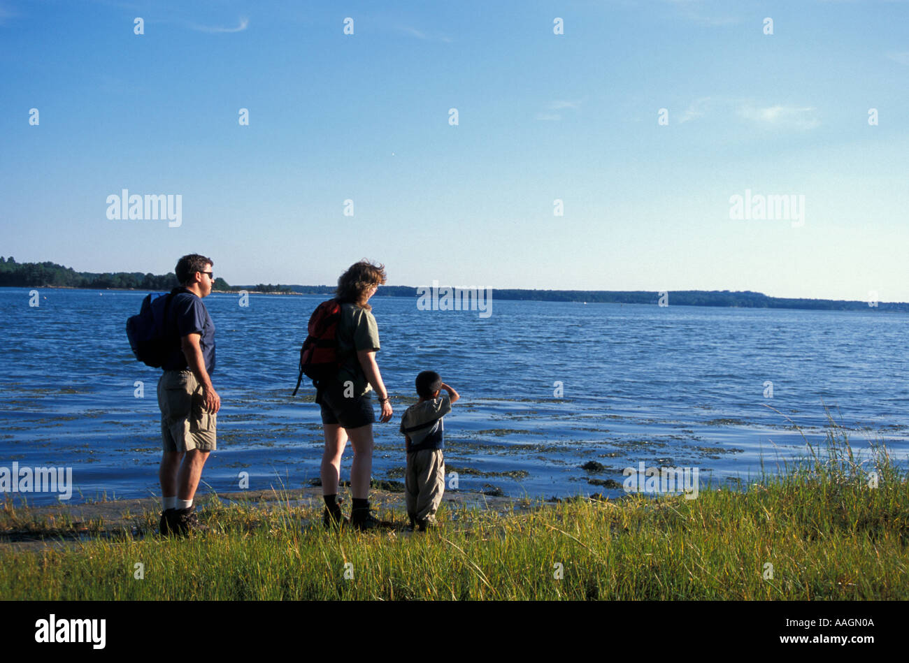 Durham NH A family enjoys the coastal scenery of Great Bay at Adams ...