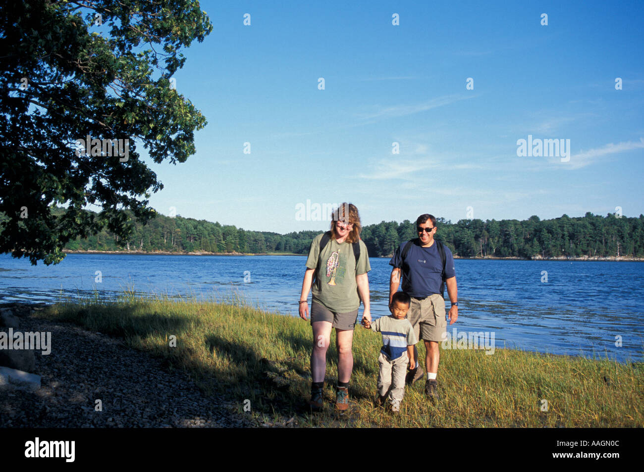 Durham NH A family enjoys the coastal scenery of Great Bay at Adams ...