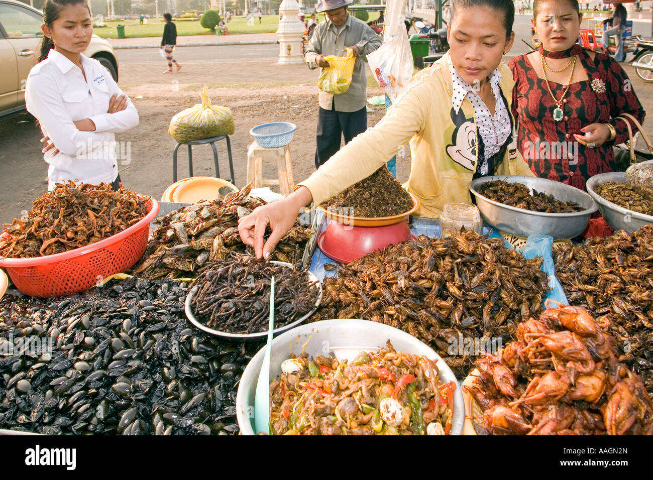 Food stall selling insects, Phnom Penh, Cambodia Stock Photo - Alamy