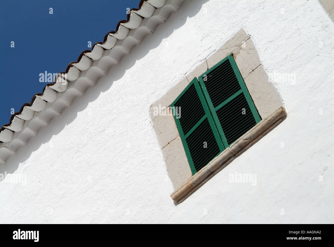 typical Mallorcan style green shuttered window Stock Photo - Alamy
