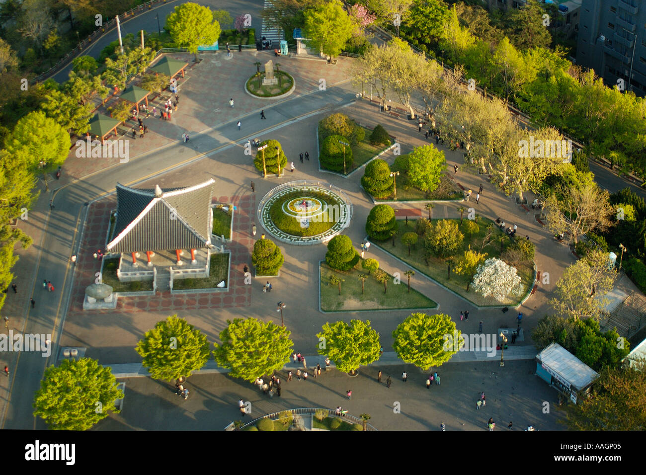 Korean garden at the entrance to Busan tower Busan South Korea Stock ...