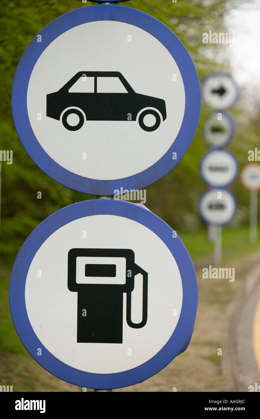 roadsign depicting a car and petrol pump Stock Photo - Alamy