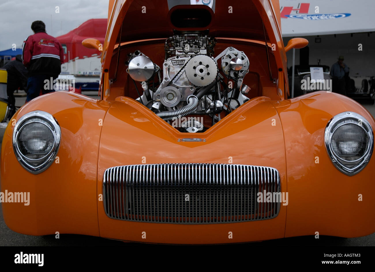 View Under Hood of Orange Willies Hot Rod Stock Photo - Alamy