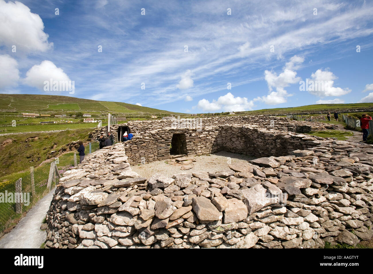 Ireland County Kerry Dingle Peninsula Slea Head Dunbeg Fort and slopes ...