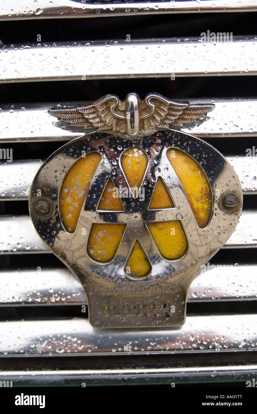 AA old fashioned membership badge on car grille close up Stock Photo ...